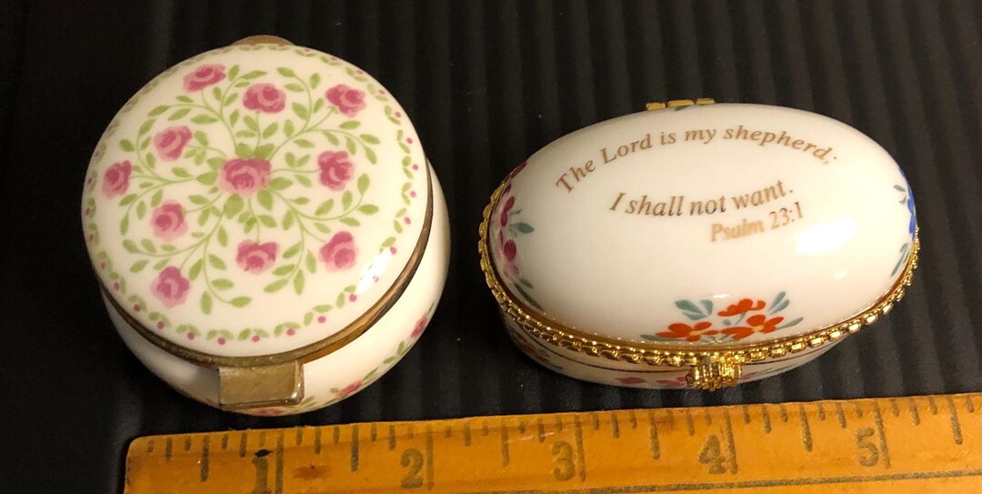 Vintage Imperial Porcelain Trinket Boxes, Pink Floral & Psalm 23 - Etsy