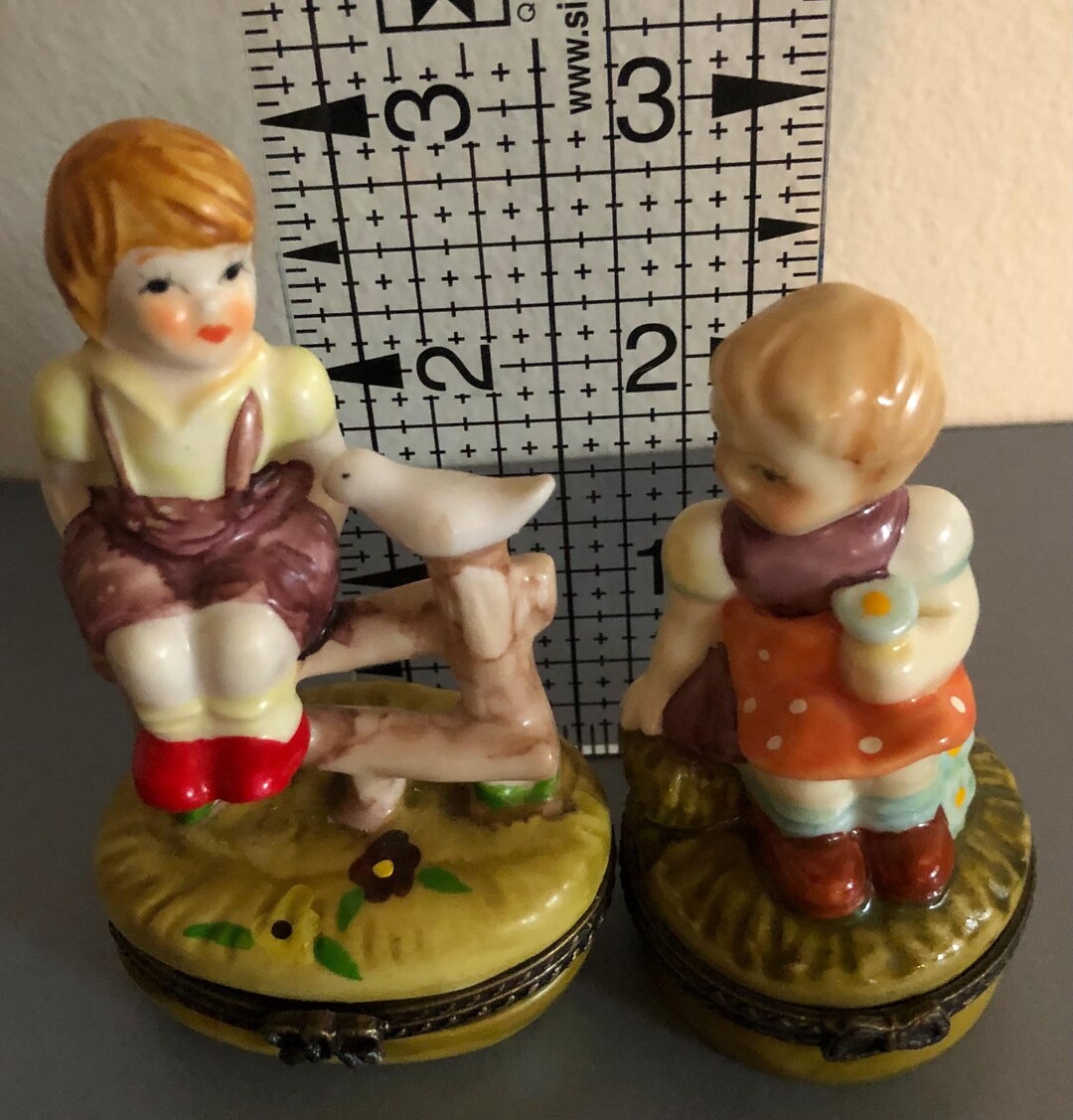 Vintage Boy and Girl Trinket Boxes, Hand-painted Hummel Style - Etsy