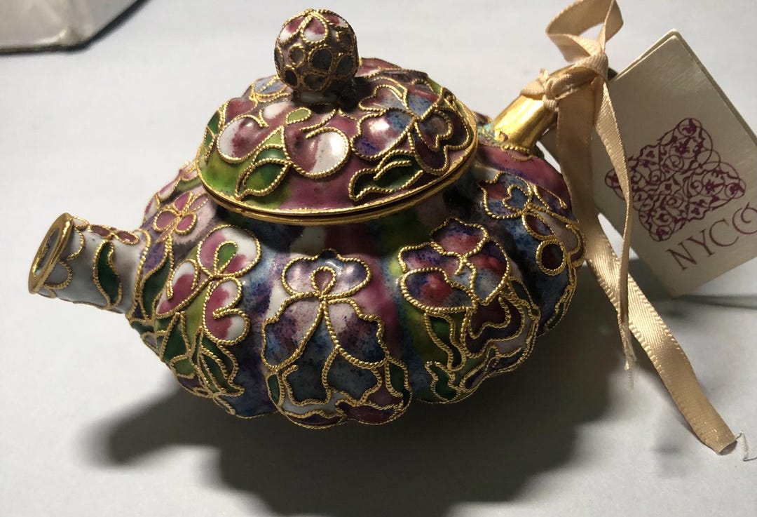 Cloisonné Teapot Trinket Box - Rainbow Enameled Porcelain - Etsy