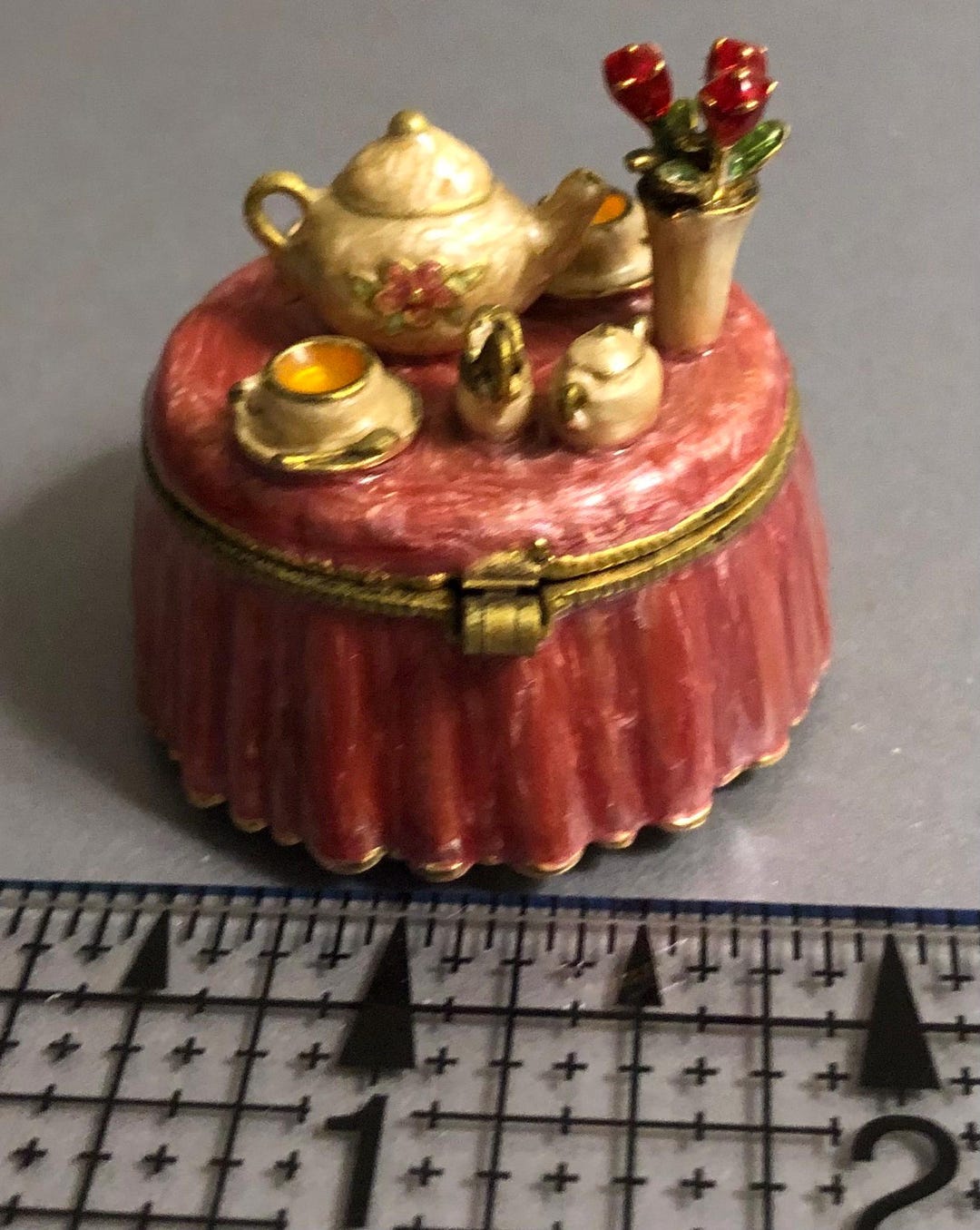 Vintage Monet Enamel Trinket Box: Tea for Two, 3D Table Design - Etsy