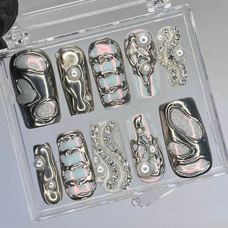 Long Square Nails Goth - Etsy