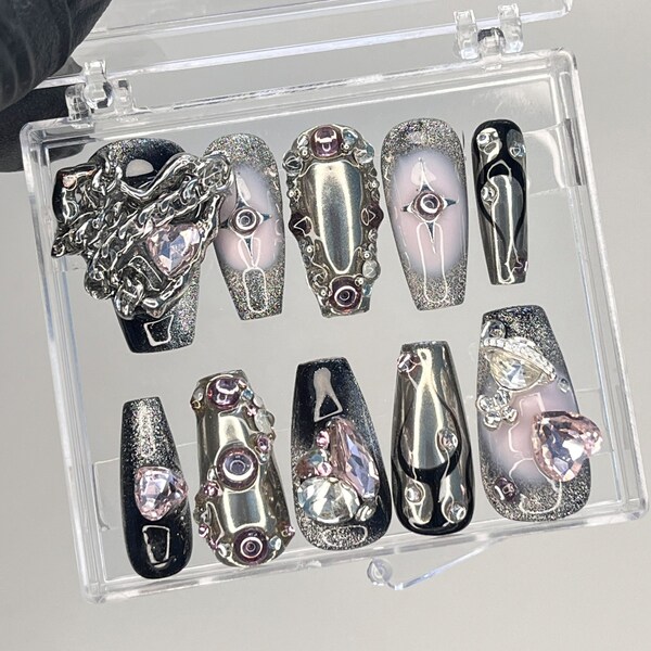 Goth Press on Nails Pink - Etsy