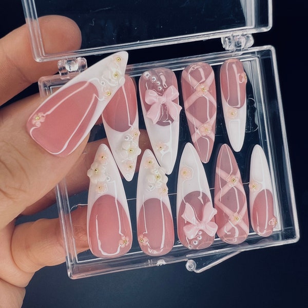 Pink Cute Press on Nails - Etsy