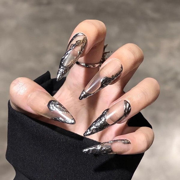 Silver Fake Nails - Etsy