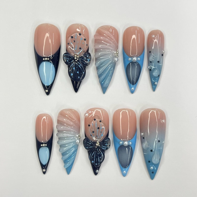 Blue Long Stiletto Nails - Etsy