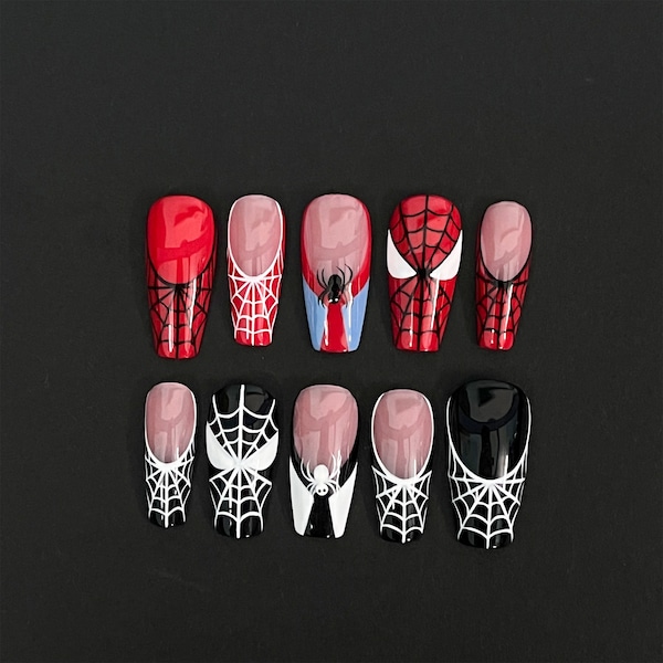 Spiderman Nails - Etsy