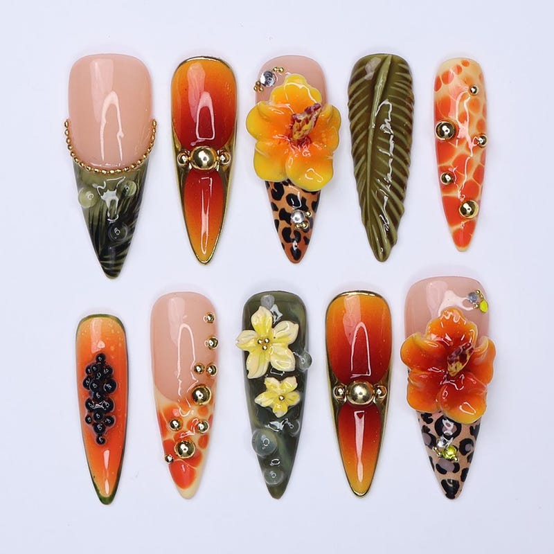 Leopard Hibiscus Nails - Etsy