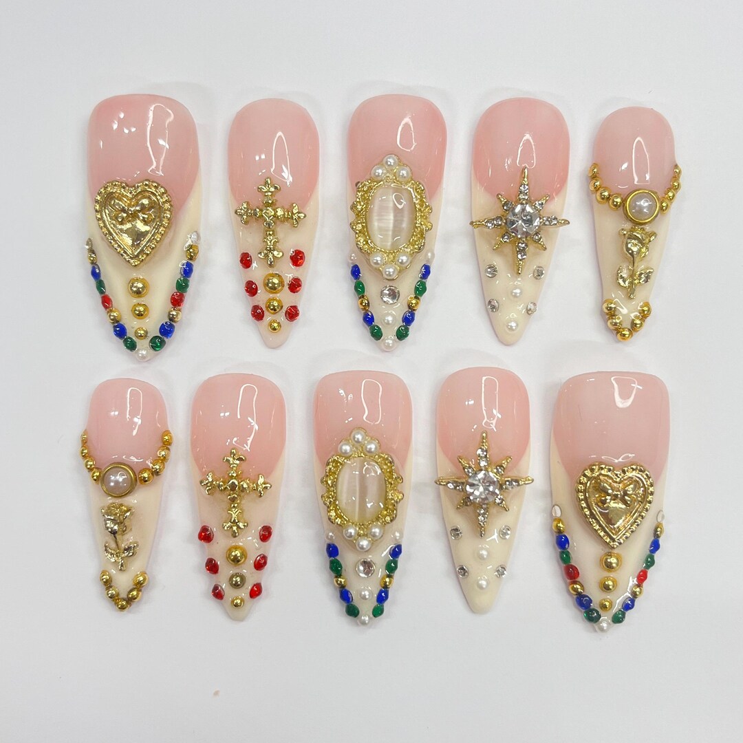 Royal Theme Almond Press on Nail, Custom Unique Design Nail Art, Fake ...