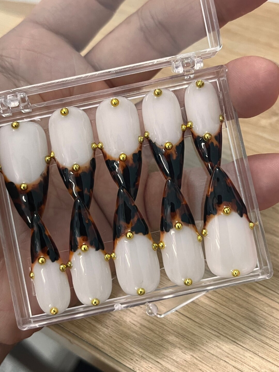 Brown Leopard French Tip on Milky White Long Stiletto Press on - Etsy