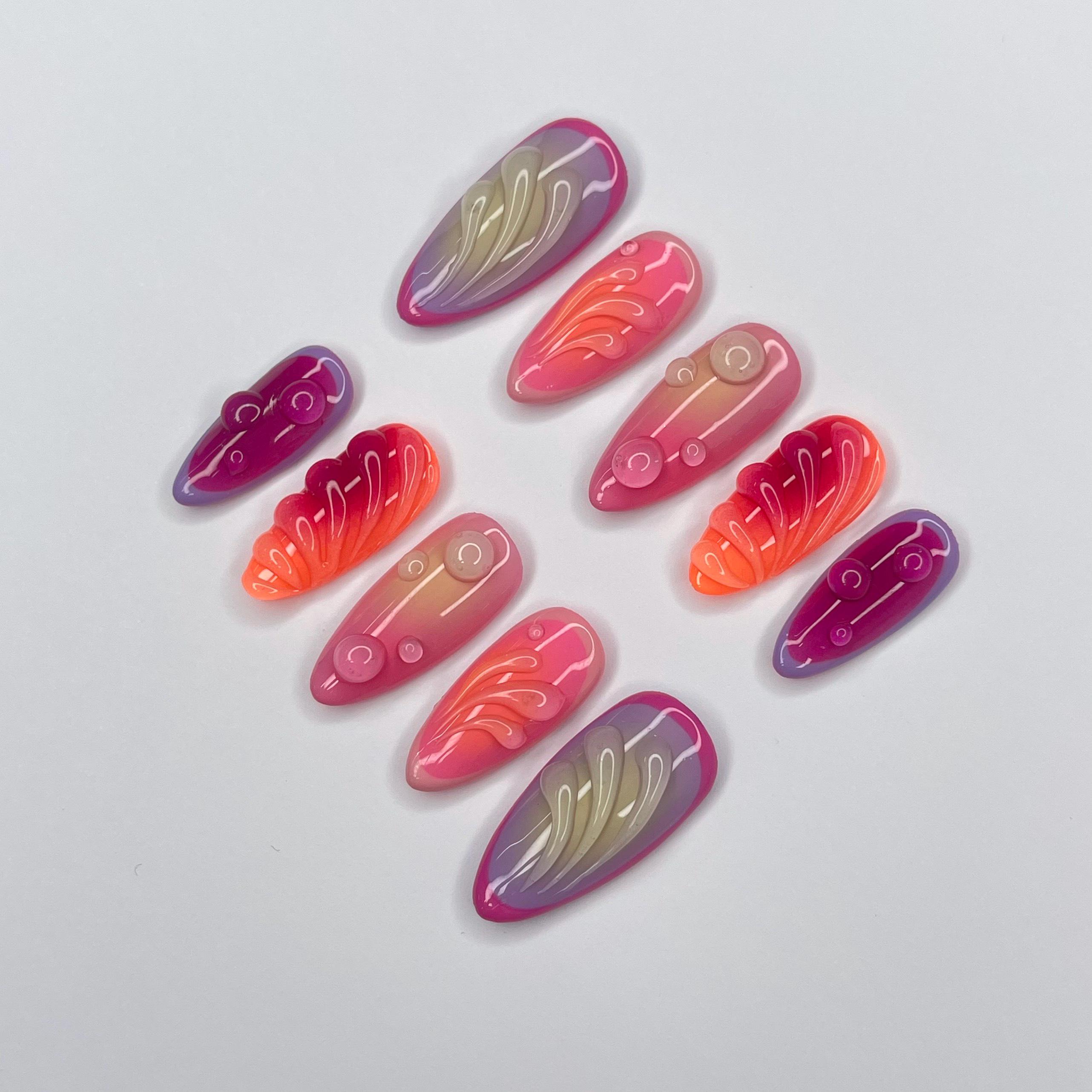 Freestyle Aura 3D Gel Medium Almomd Press on Nails, 3D Gel Nails ...