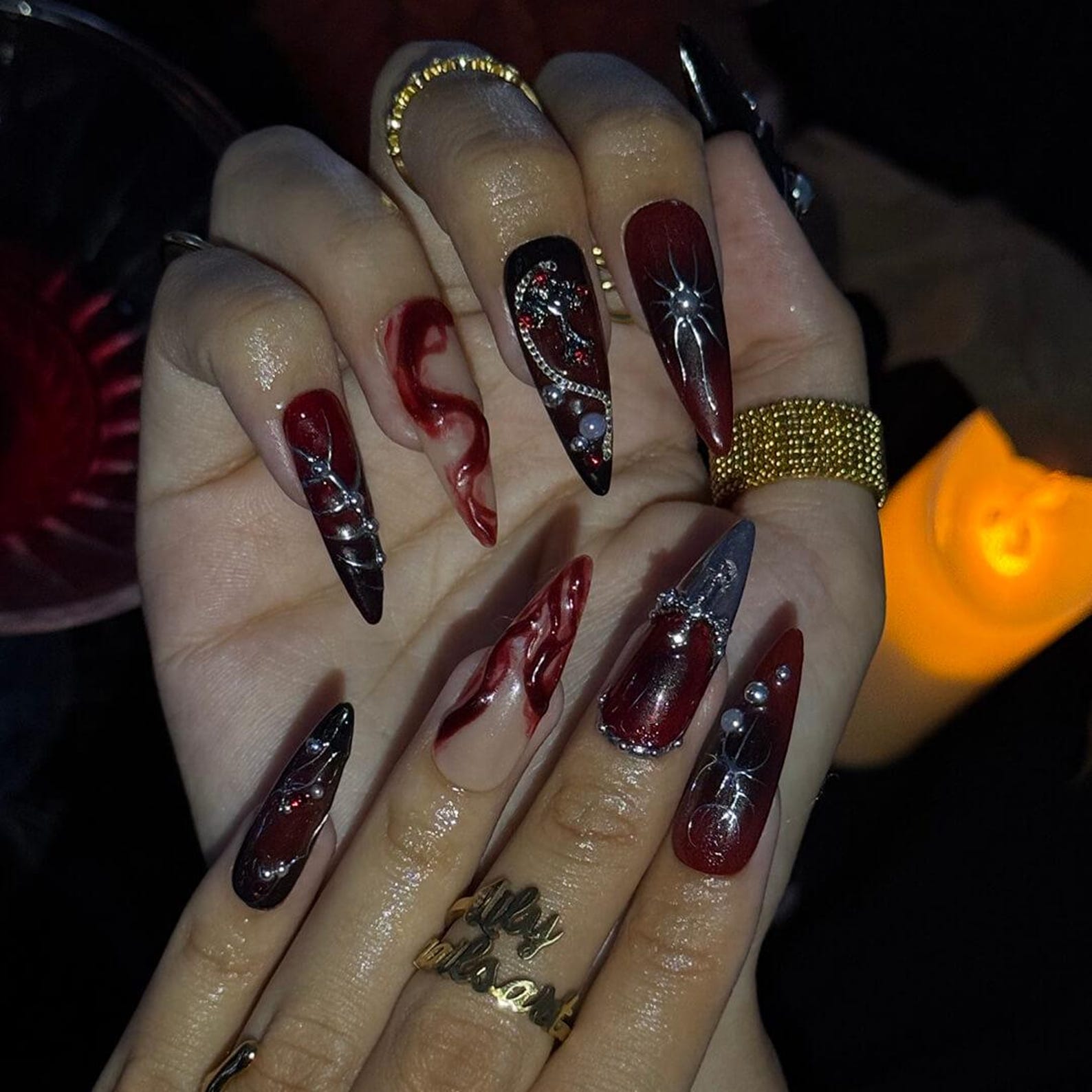 Halloween Gothic Press on Nails With Cross, Spider and Chains | Long ...