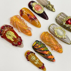 Renaissance Inspried 3D Press on Nails, Royal Theme Fake Nails Art ...