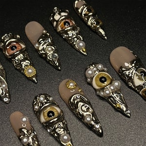 Horror Eyes Gothic/emo Long Stiletto Press on Nail, Halloween/cosplay ...