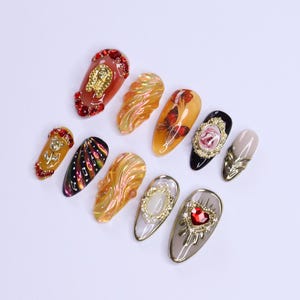 Renaissance Inspried 3D Press on Nails, Royal Theme Fake Nails Art ...