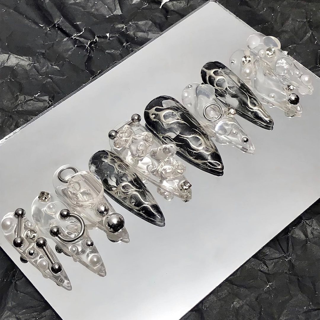 Black and Transparent Warrior Stiletto Press on Nails Goth , Custom ...