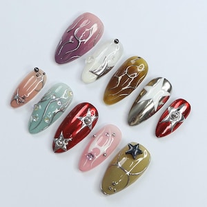 3D Freestyle Almond Goth Press on Nails, Handpainted Luxury Acrylic ...