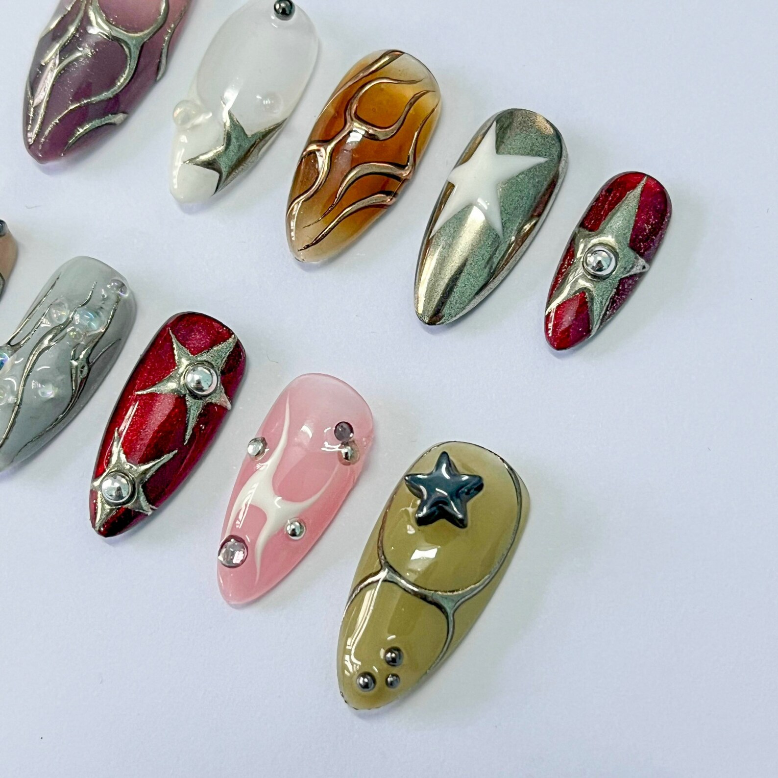 3D Freestyle Almond Goth Press on Nails, Handpainted Luxury Acrylic ...