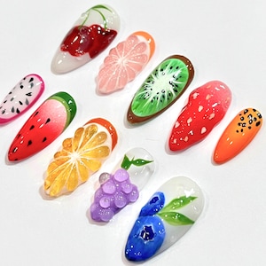 Colorful Fruit Lover Press on Nails, Summer Holiday Fake Nails, Fresh ...