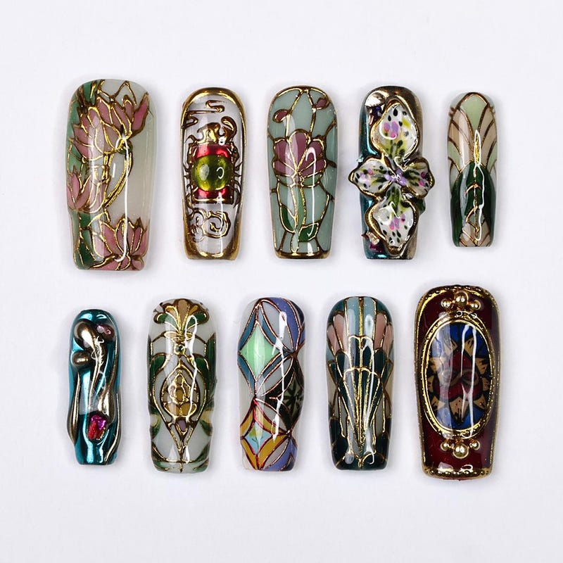 Vintage Glass Fake Nails - Etsy