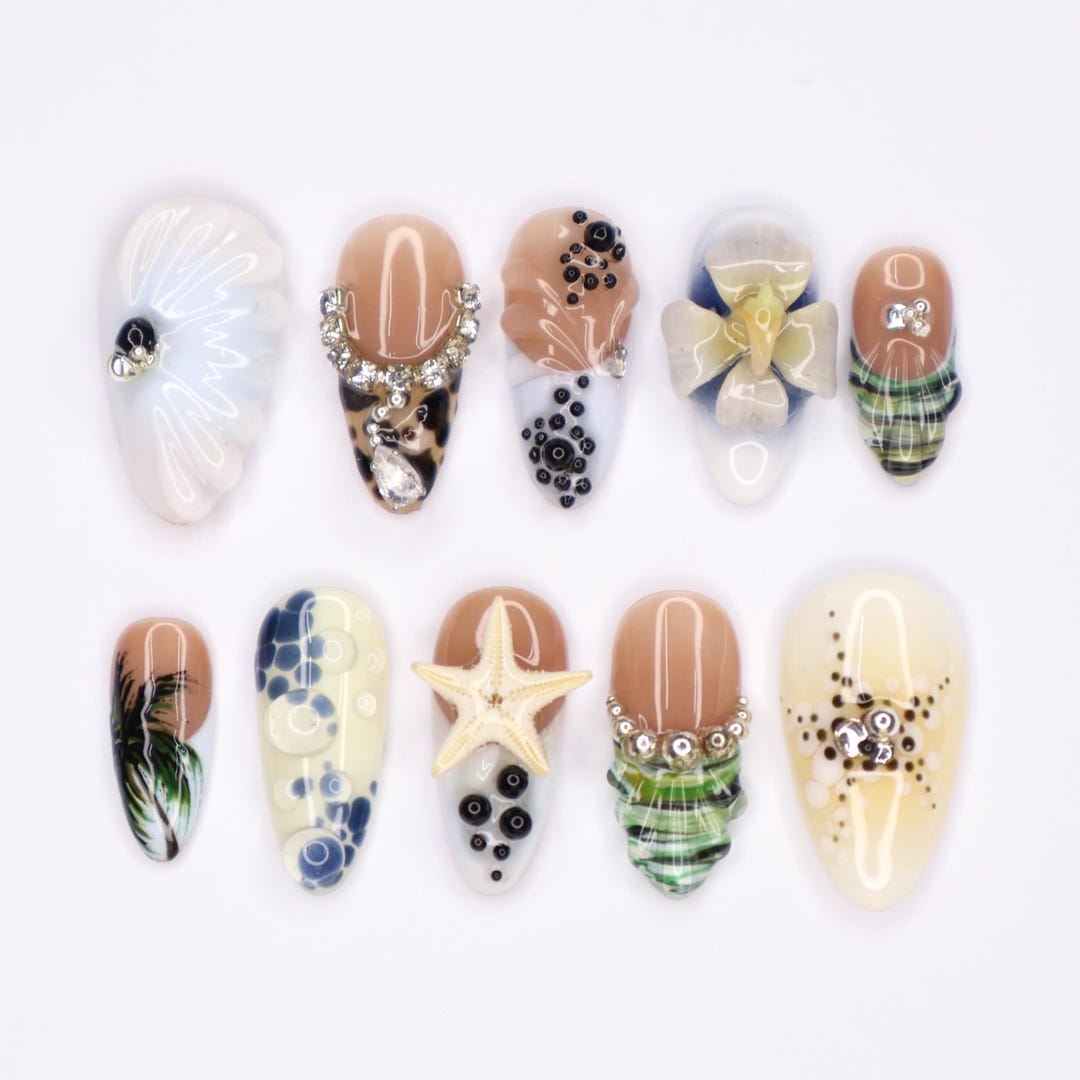 Seashell-inspired Almond Shaped Press-on Nails: Elegant French Tips ...