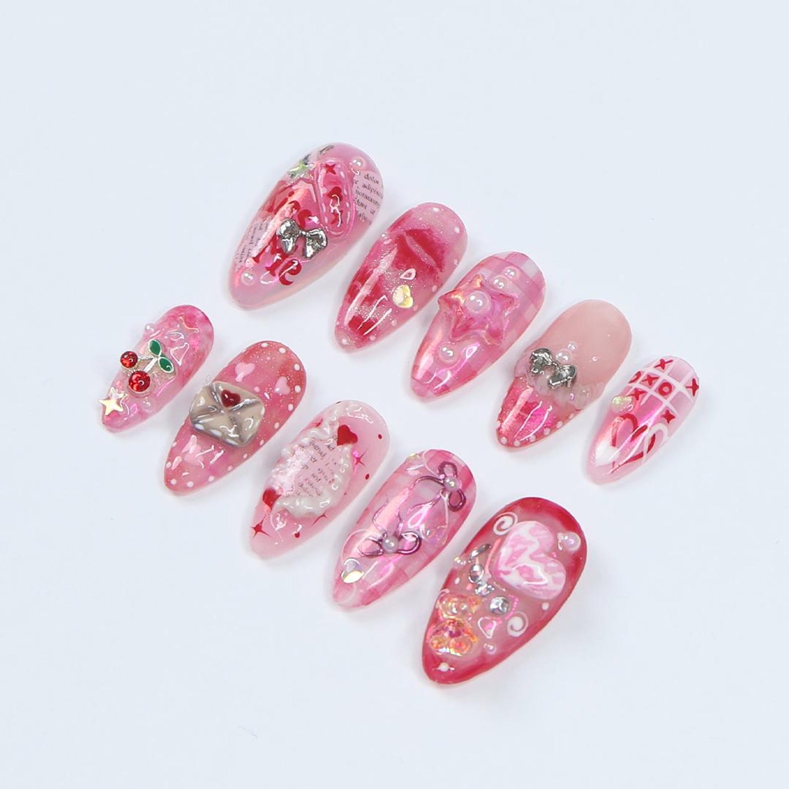 Kiss Me XO Pink Press-on Nails With Pearls, Bows & 3D Charms – Handmade ...