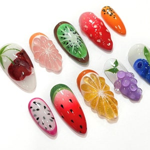 Colorful Fruit Lover Press on Nails, Summer Holiday Fake Nails, Fresh ...