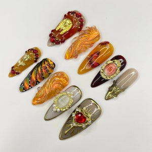 Renaissance Inspried 3D Press on Nails, Royal Theme Fake Nails Art ...