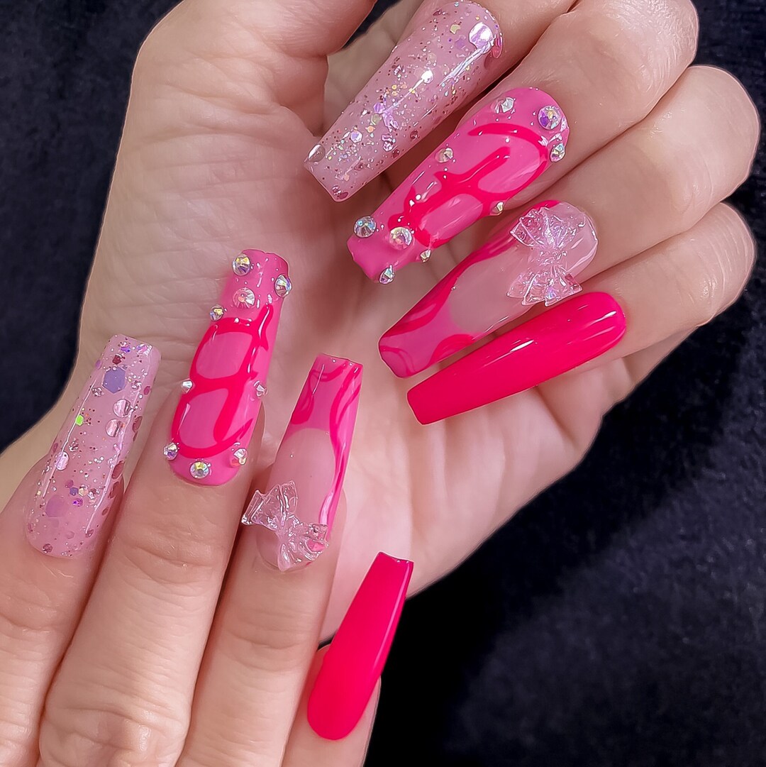 Trending Pink Barbie Long Coffin Press on Nails Cute - Etsy UK