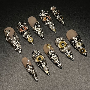 Horror Eyes Gothic/emo Long Stiletto Press on Nail, Halloween/cosplay ...