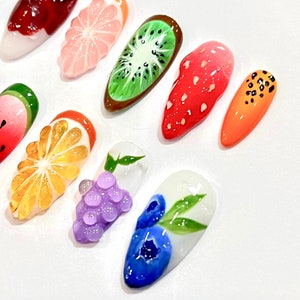 Colorful Fruit Lover Press on Nails, Summer Holiday Fake Nails, Fresh ...