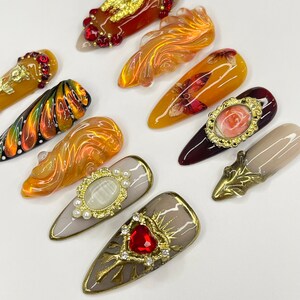 Renaissance Inspried 3D Press on Nails, Royal Theme Fake Nails Art ...