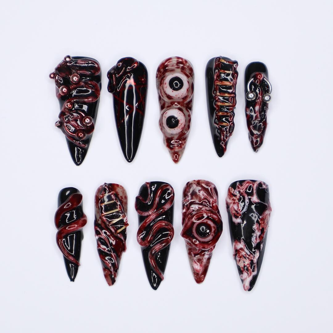 Unique 3D Design With Horror Blood Eyeball Long Stiletto Halloween ...