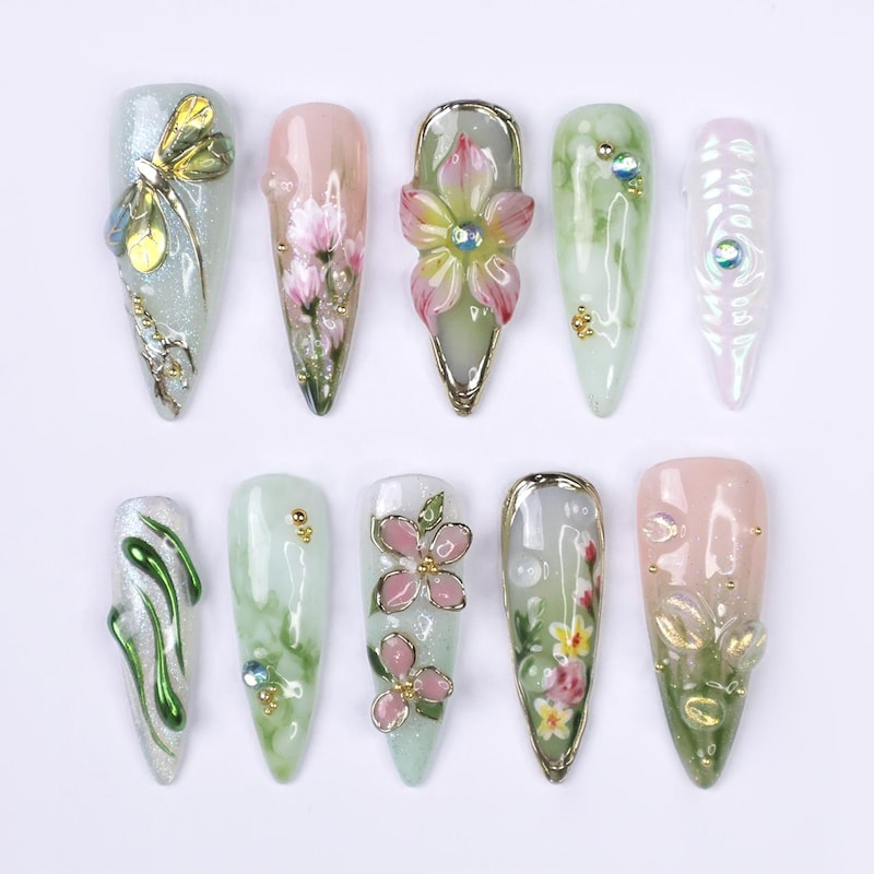 3d Spring Press on Nails - Etsy