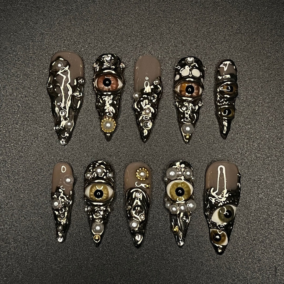 Horror Eyes Gothic/emo Long Stiletto Press on Nail, Halloween/cosplay ...