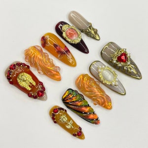 Renaissance Inspried 3D Press on Nails, Royal Theme Fake Nails Art ...