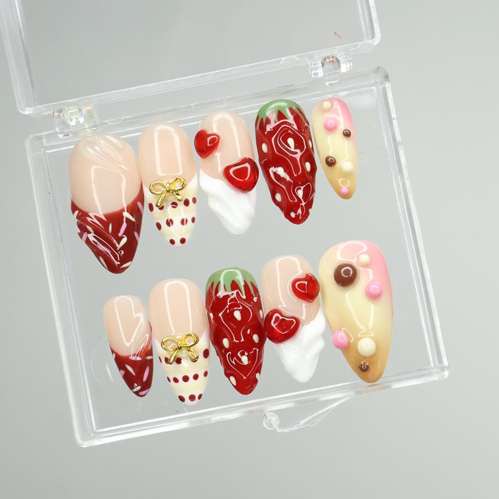 Sweet Treat Press-on Nails With 3D Chocolate Drizzle, Strawberries ...
