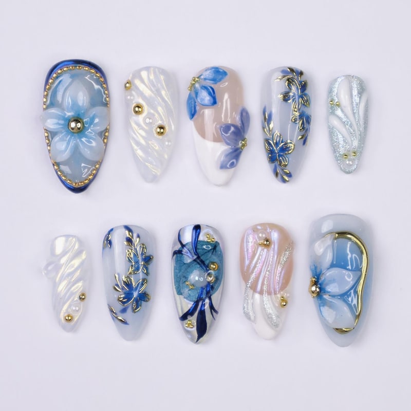 Blue White Acrylic Nails - Etsy