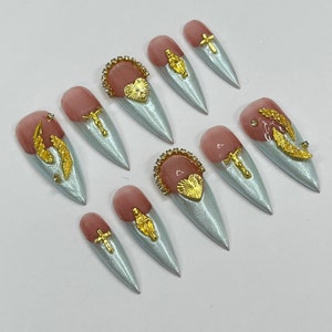 Renaissance Theme Queen Inspo Press on Nails, Handmade 3D False Nails ...