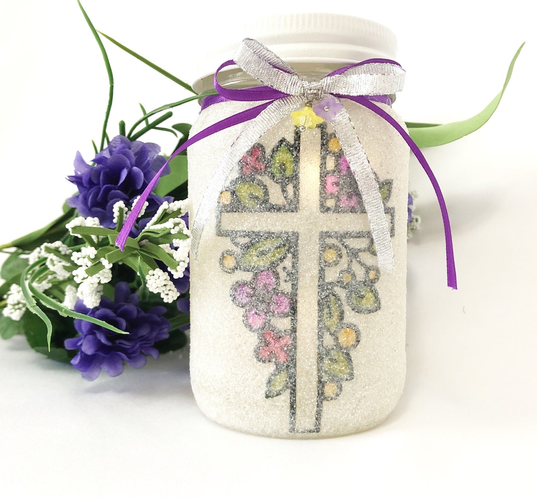 Easter Mason Jar Lantern: Resurrection Cross Design, Alcohol Ink ...