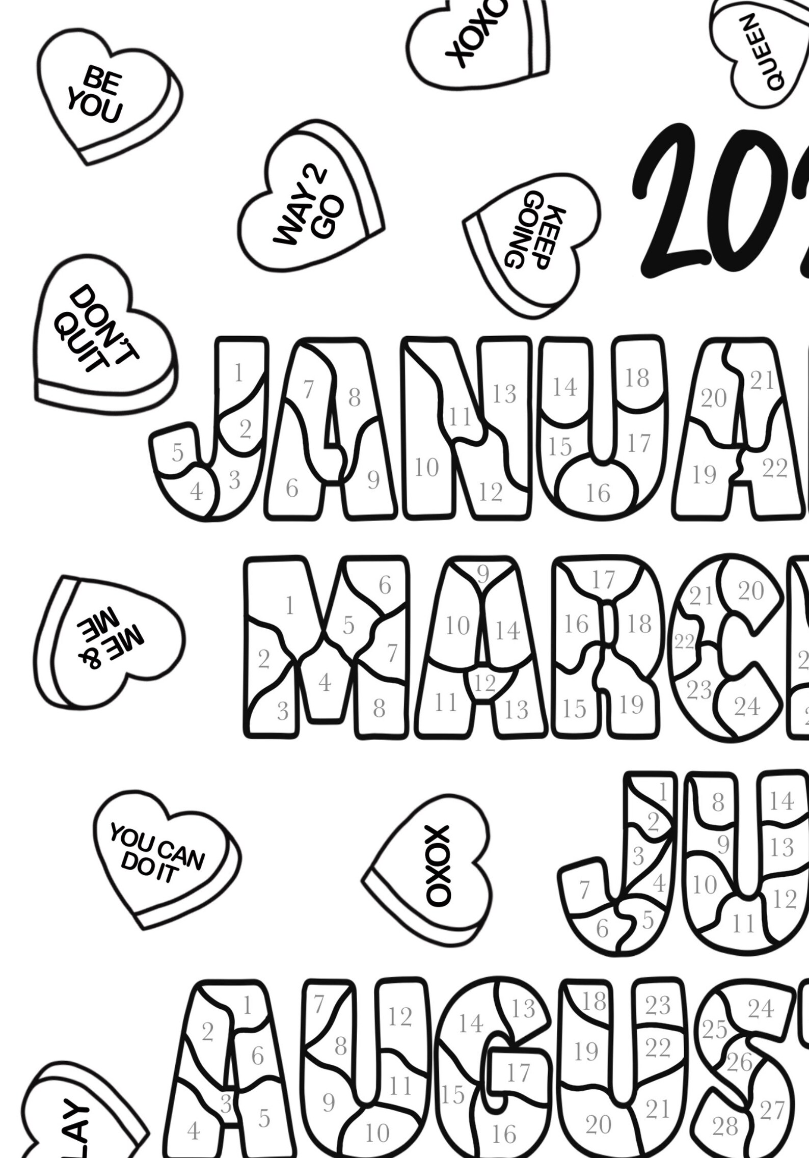 2023 Coloring Workout Calendar Candy Hearts - Etsy
