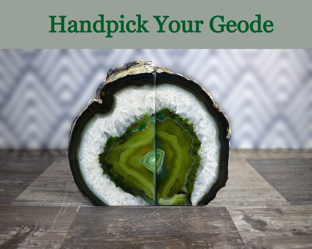 Green Agate Bookends - 2 to 9 Lbs - Dyed Decorative Geode Book Stoppers ...