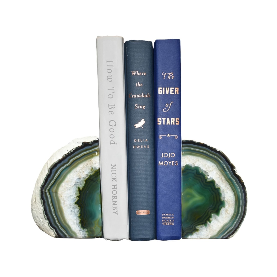 Green Agate Stone Bookends - 2 to 9 Lbs - Dyed Gemstone Book Holder ...