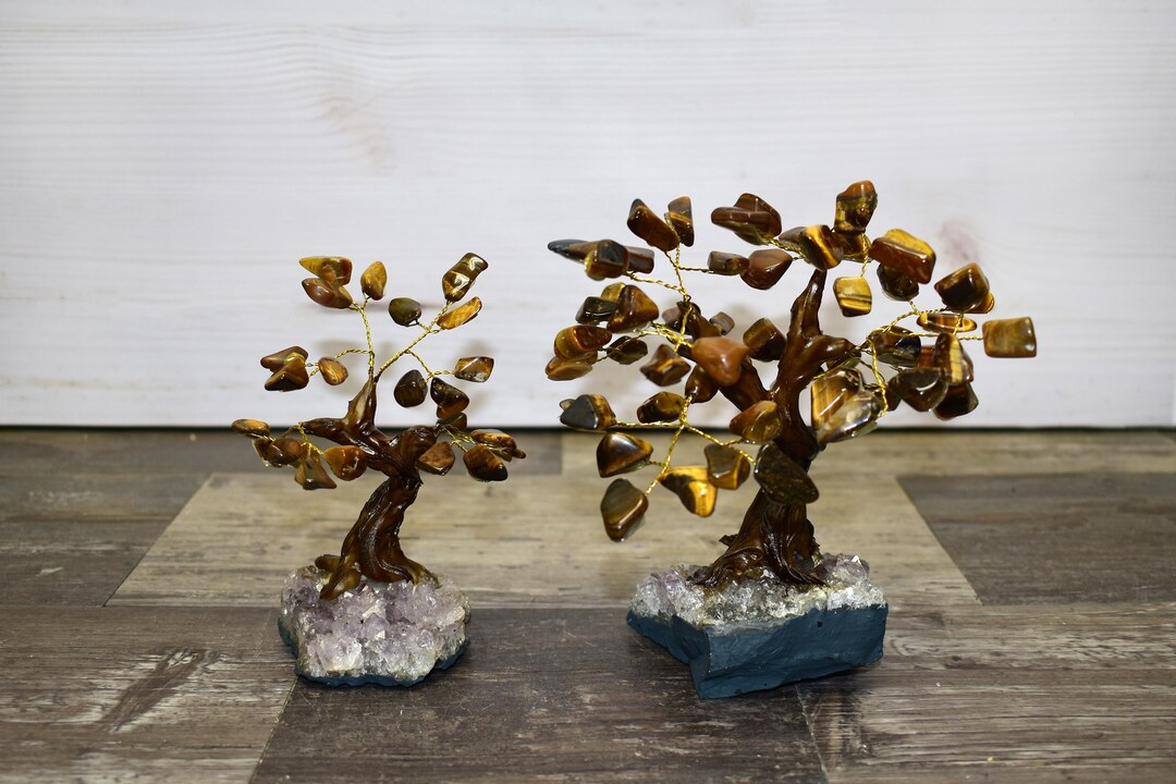 Tiger's Eye Handmade Gemstone Tree on a Amethyst Base, Perfect for the ...
