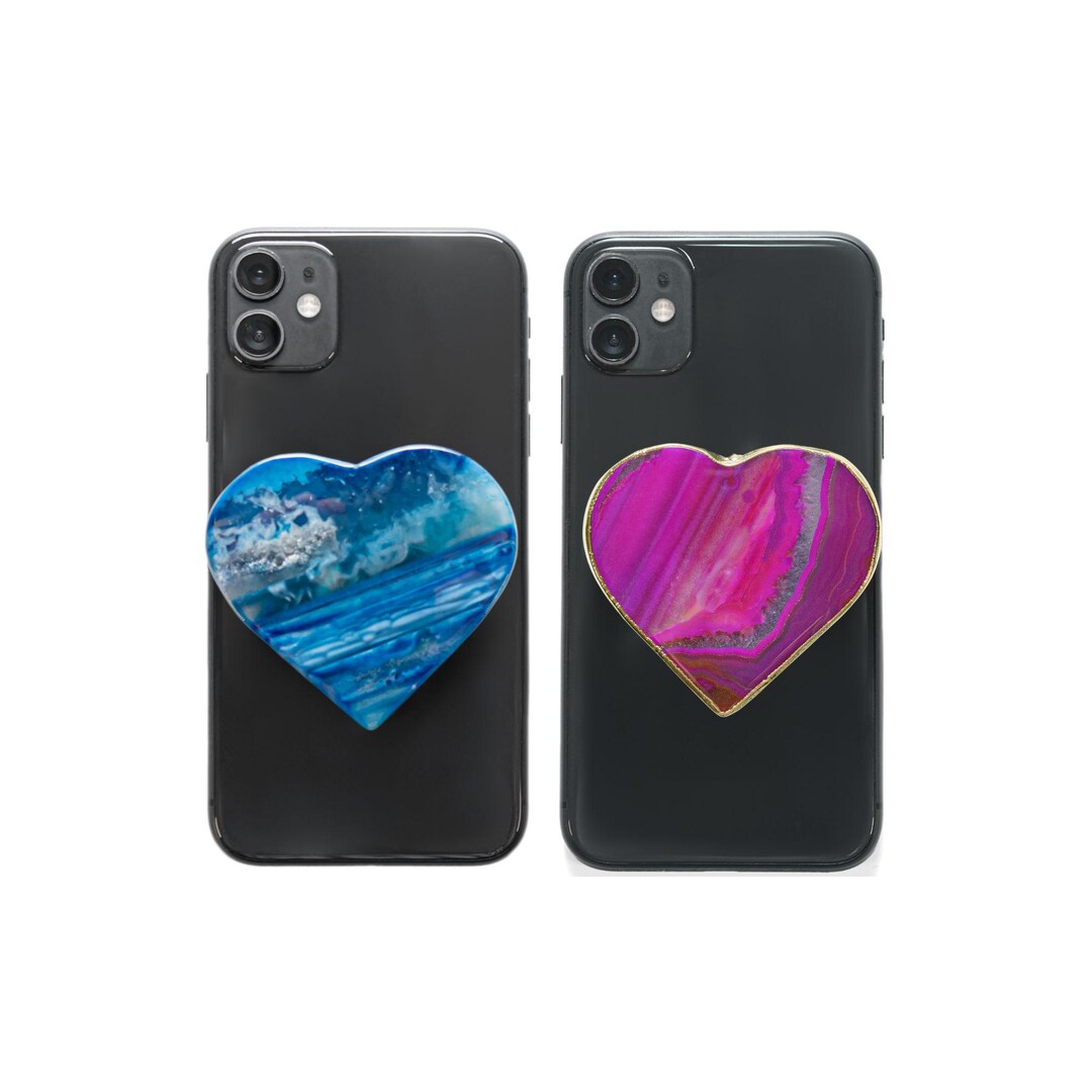 Heart Agate Phone Grip, Cute Crystal Phone Case Grip, Gold Plated Phone ...