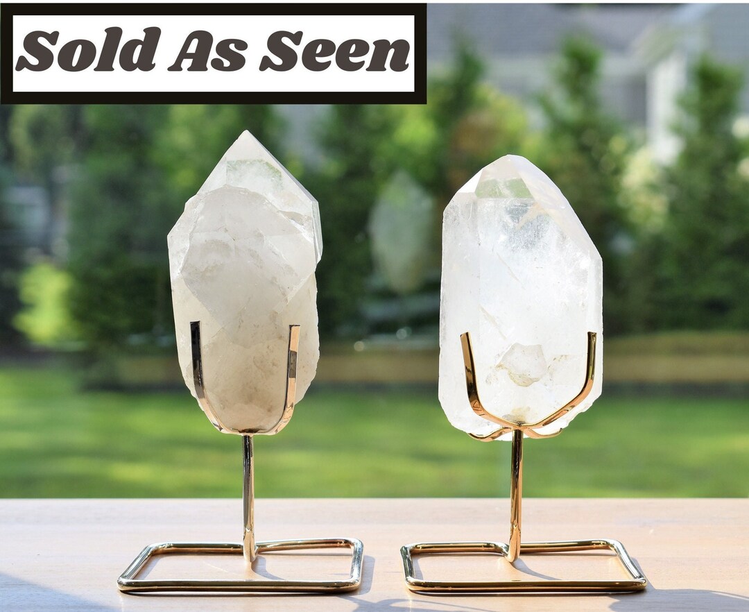 Natural Quartz Point on Metal Stand, Quartz Crystal Geode for Living ...