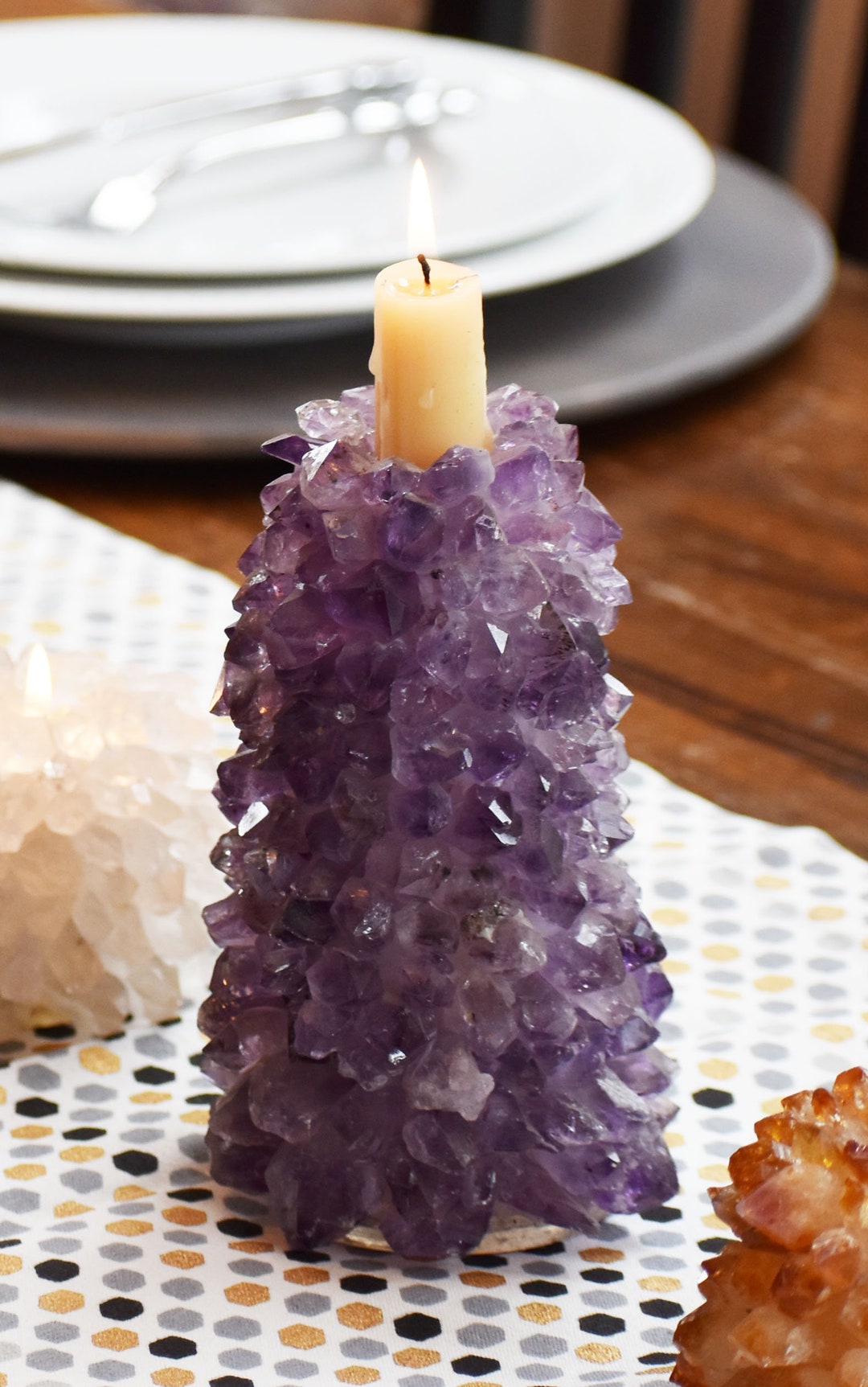 Purple Amethyst Candlestick - Perfect for Serene Home Décor ...