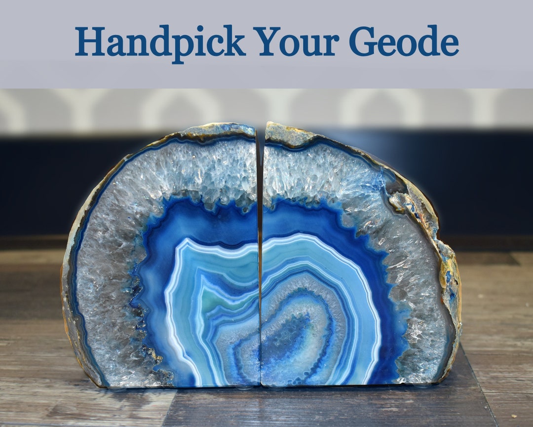 Blue Agate Bookends - 2 to 9 Lbs - Dyed Geode Book Ends Pair of ...