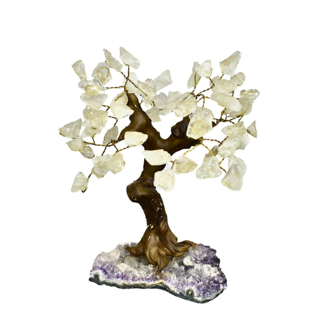 Quartz Bonsai Tree of Life With White Crystal Chips, Whimsical Gemstone ...