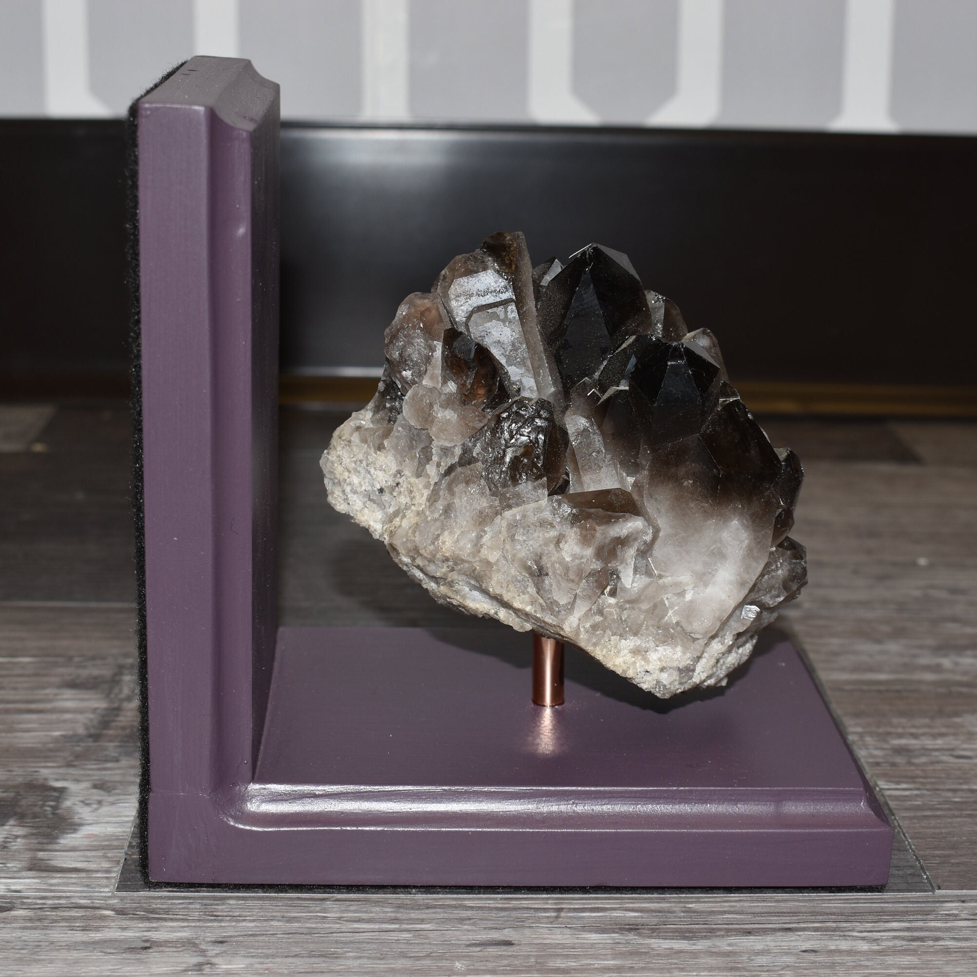 Amethyst Bookends Smoky Quartz Book Ends Geode Wooden - Etsy
