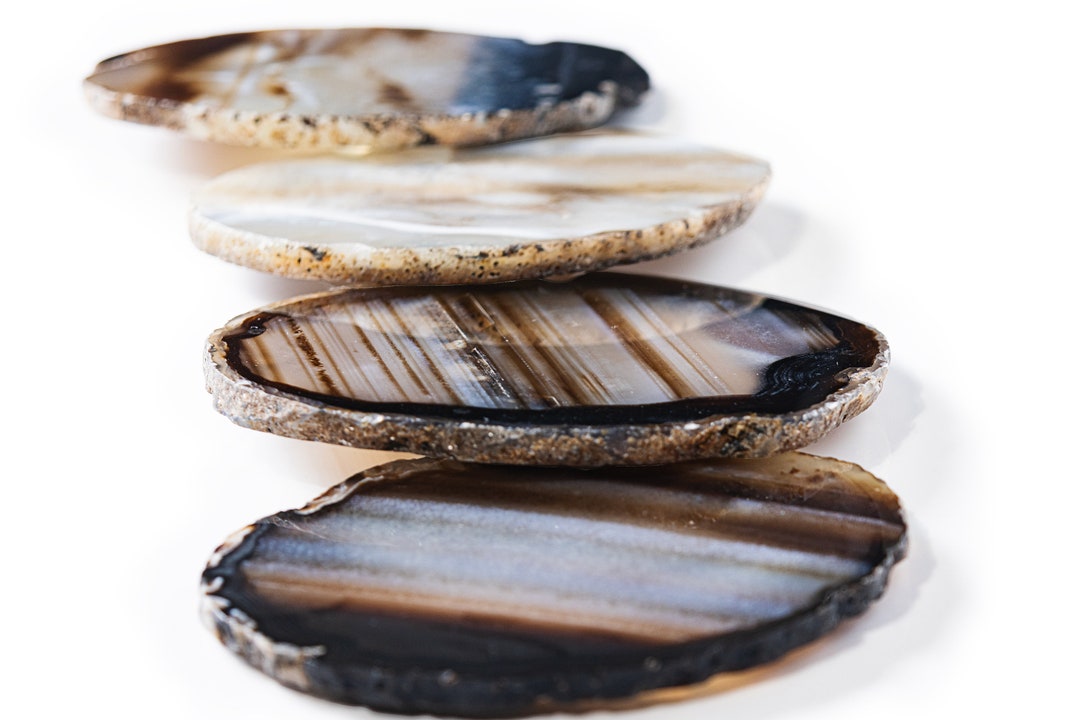 Elegant Black Agate Coaster Set of 4, Natural Trim Geode Coaster ...